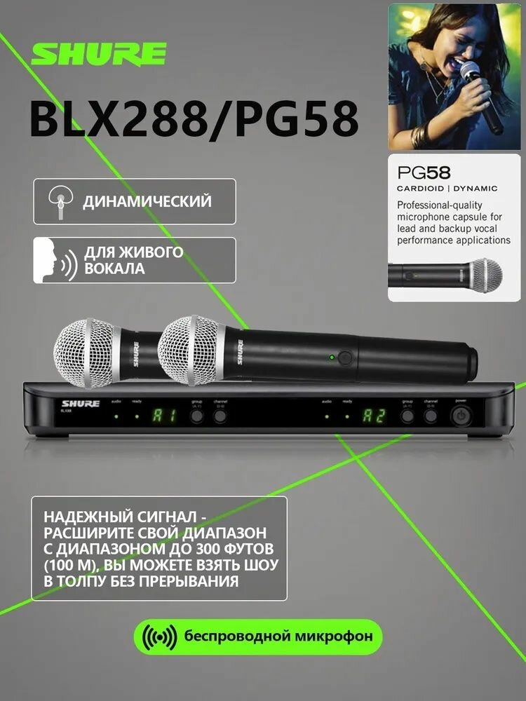 Микрофон для живого вокала BLX288/PG58, черный матовый