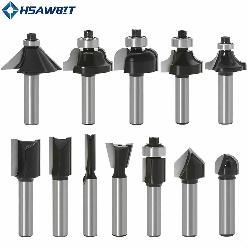 Набор Фрез по дереву, 12шт. хвостовик 8mm HSAWBIT. Фрезерный резак