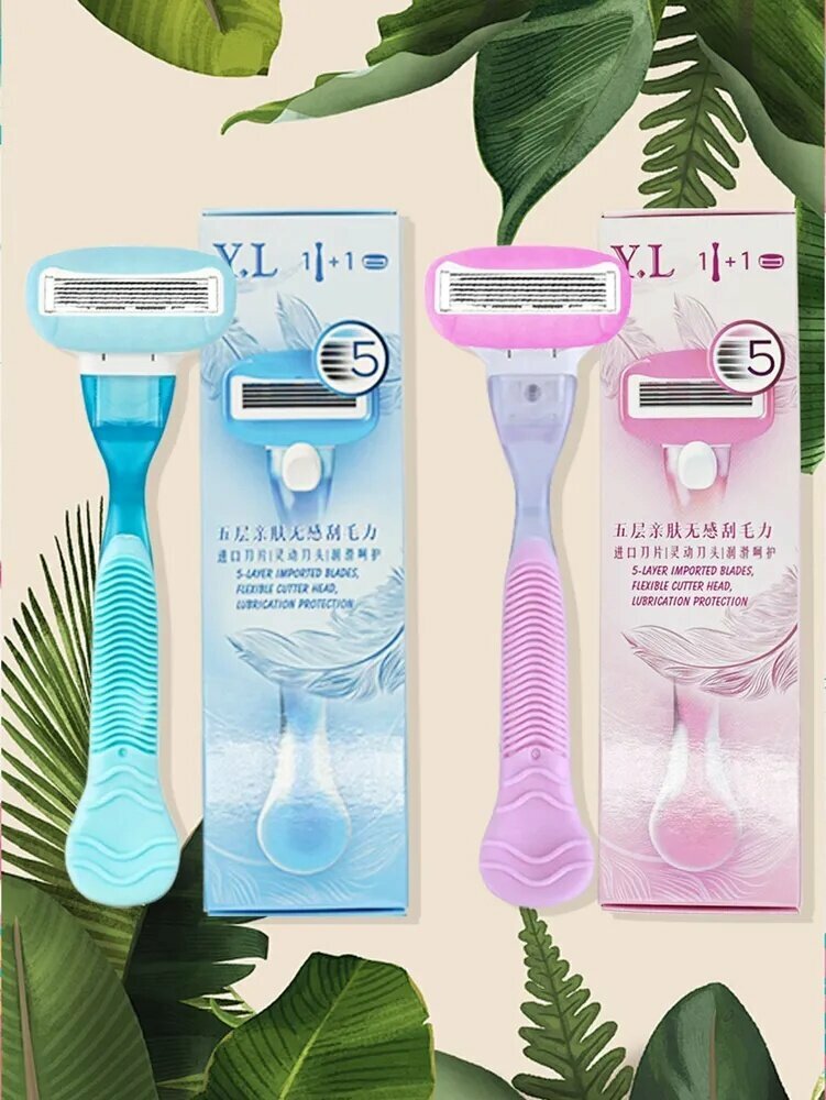 Женский бритвенный комплект / резиновая рукоятка PVC, 5 - слойная Venus Немецкий импортный лезвие, 1 ручка + 1 лезвие