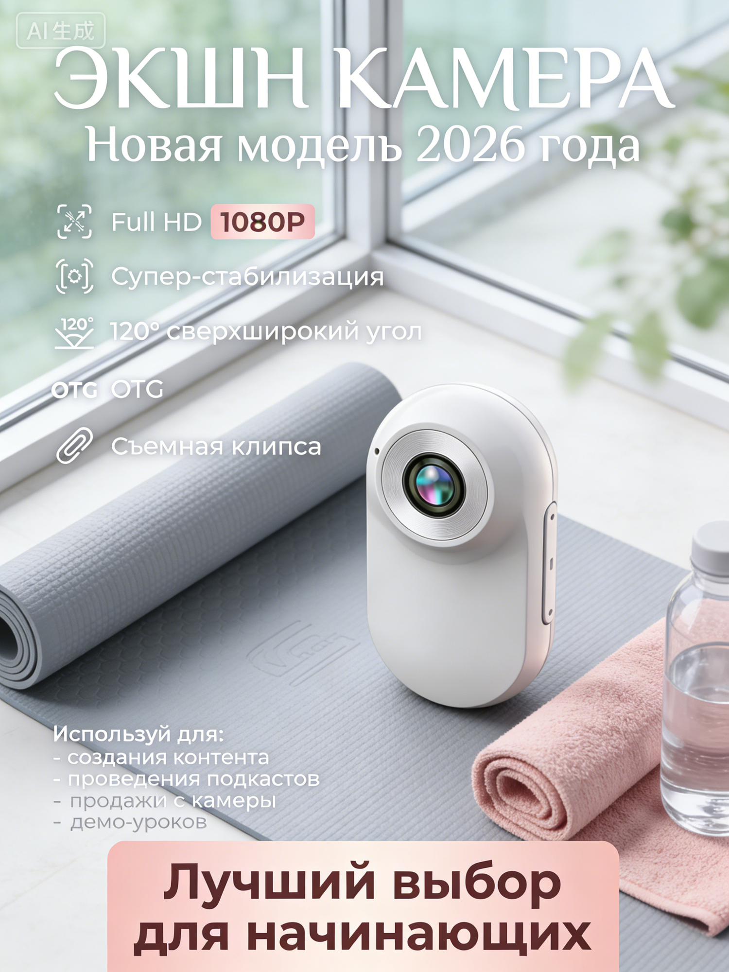 Экшн-камера 4K, UHD, Wi-Fi, с чехлом для погружения в воду, петличный микрофон в комплекте