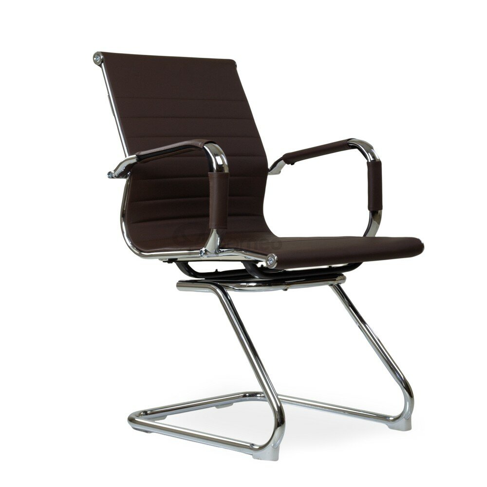 Кресло Barneo K-113, коричневая кожа, хромированные полозья, подлокотники
