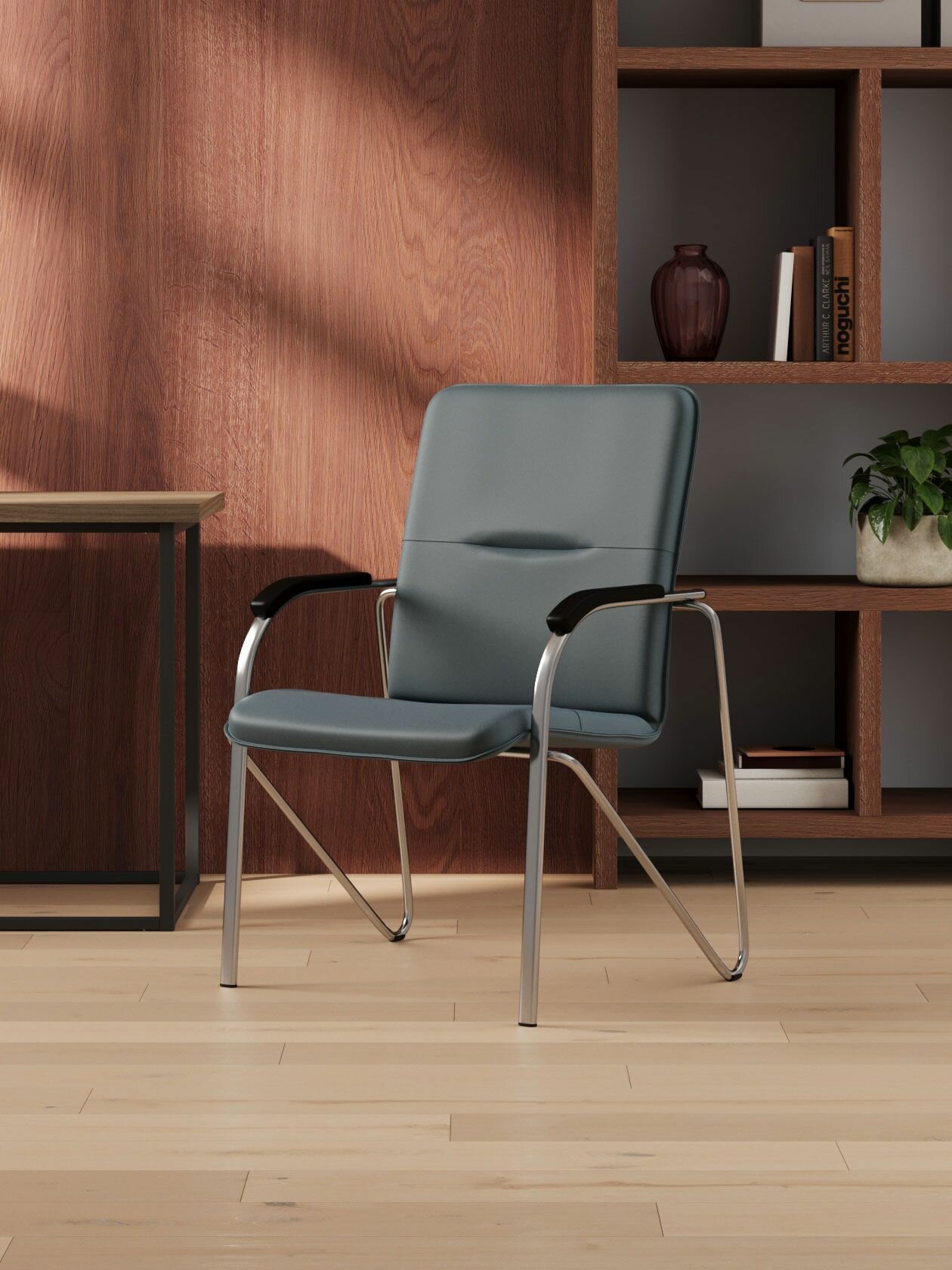 Офисный стул Самба металлический, с подлокотниками, на ножках, иск. кожа, 1 шт, 68х62х94 см, Серый