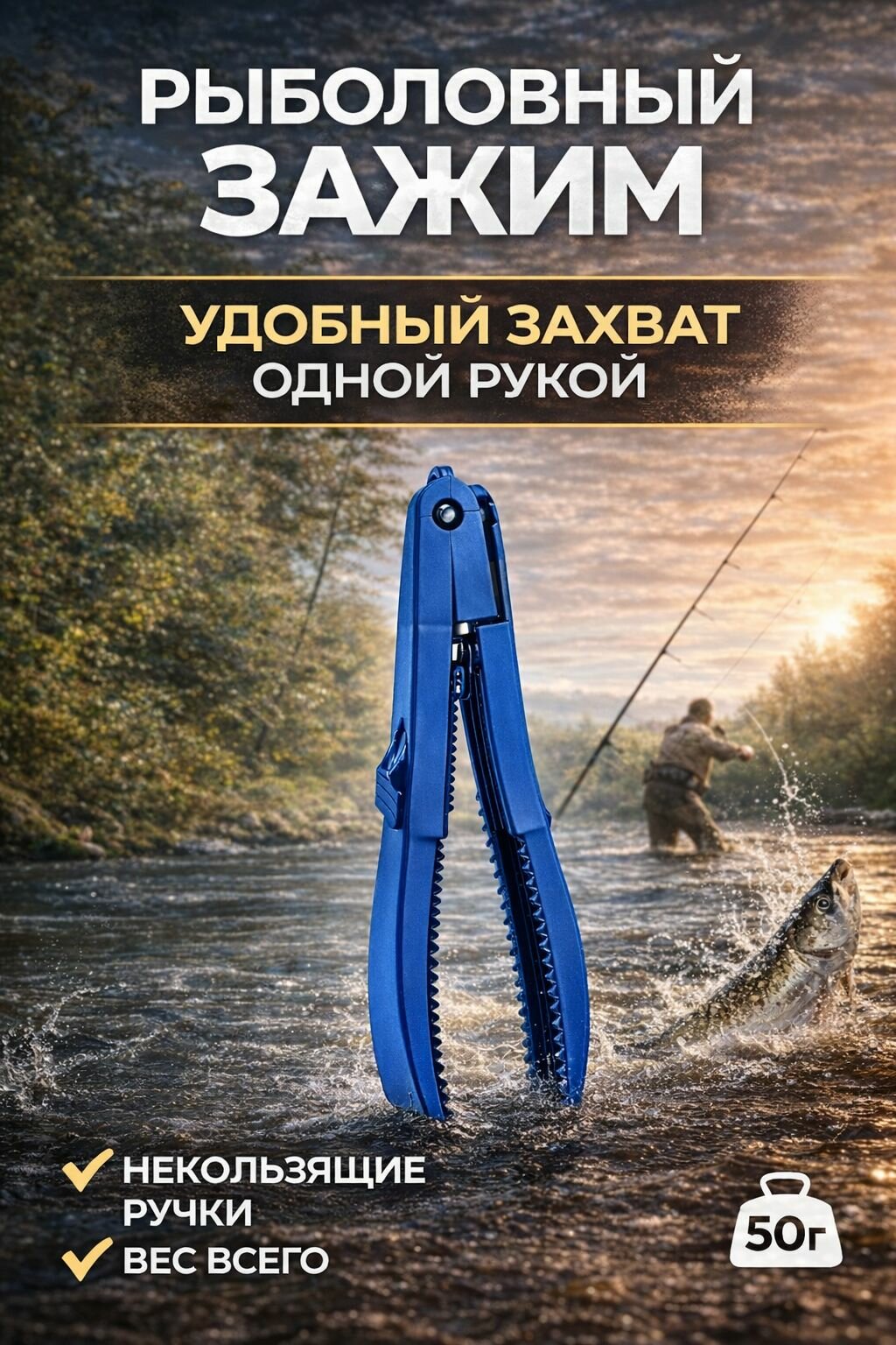 Захват для рыбы (липгрип) рыболовный, удобный зажим одной рукой, компактный, нескользящий