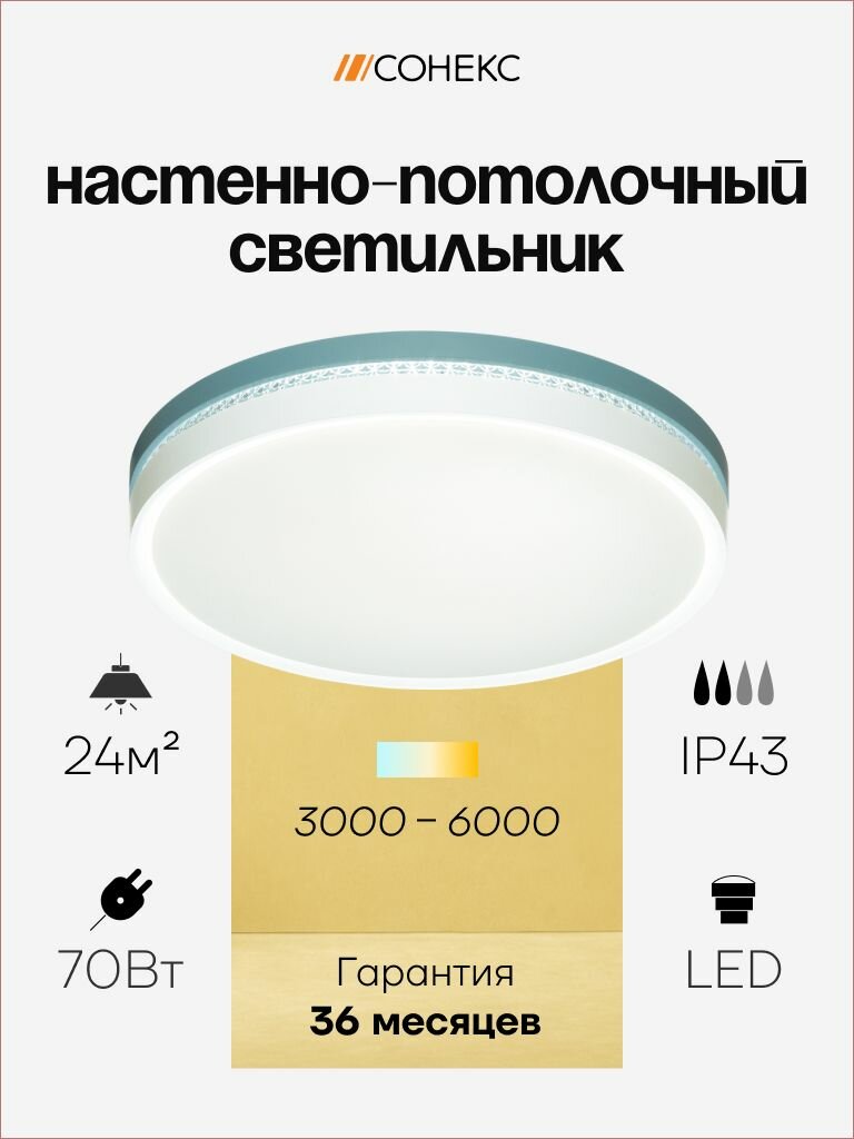 Настенно-потолочный светильник SONEX NOHAVA BLUE 7669/EL LED 70W белый