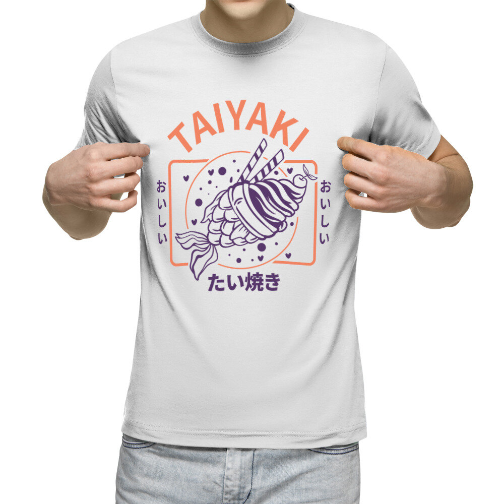 Мужская футболка «Taiyaki, Японский винтаж, Японский стиль, Y2K» (белый, 3XL)