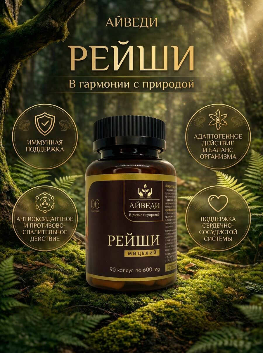 Мицелий Рейши в капсулах "Айведи" 90 капсул по 600мг