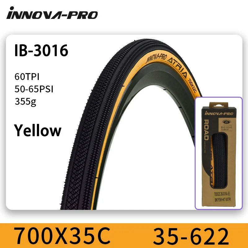 INNOVA-PRO шина 700x32c/35c IB-3016 для XC, шоссейных и гравийных Желтый, 700x35c Yellow 60TPI