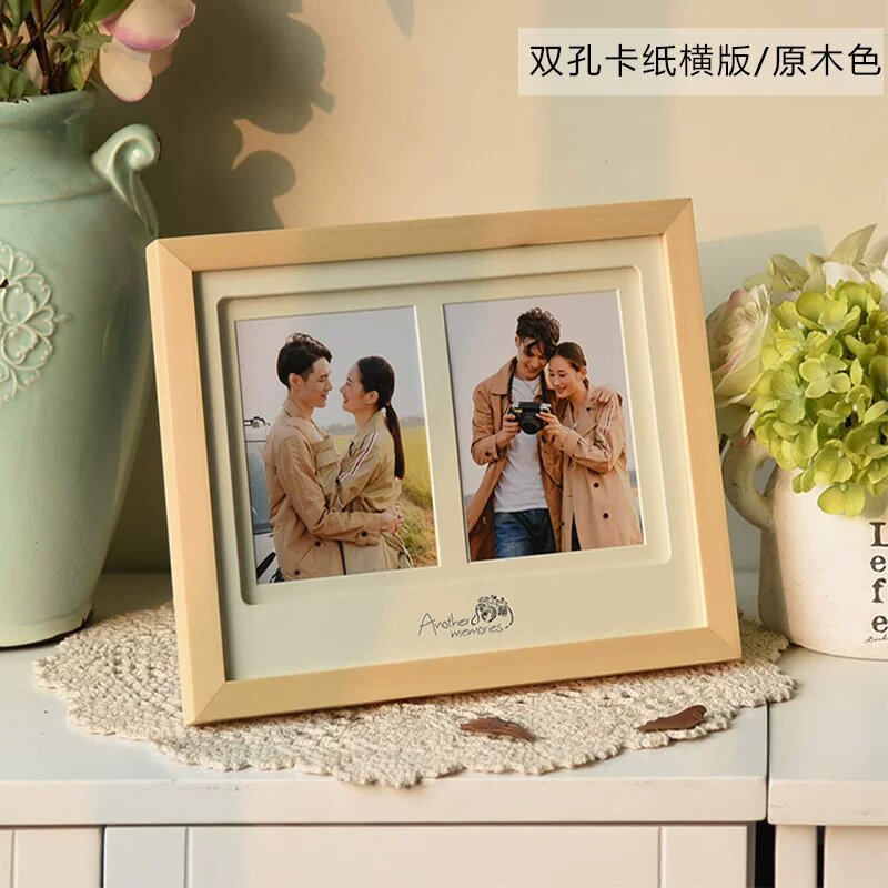 Двойное отверстие горизонтальное картонная рамка с печатью фото в природном деревянном цвете