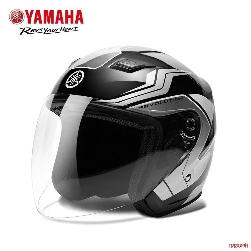 Мотошлем YAMAHA 3/4 размер XL, цвет: белый, черный для мотоцикла