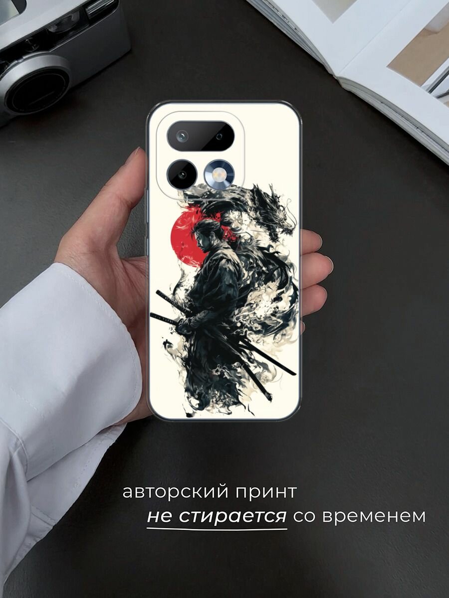 Чехол на Realme 16 Pro / Реалме 16 Про с принтом Самурай и дракон — фото 1