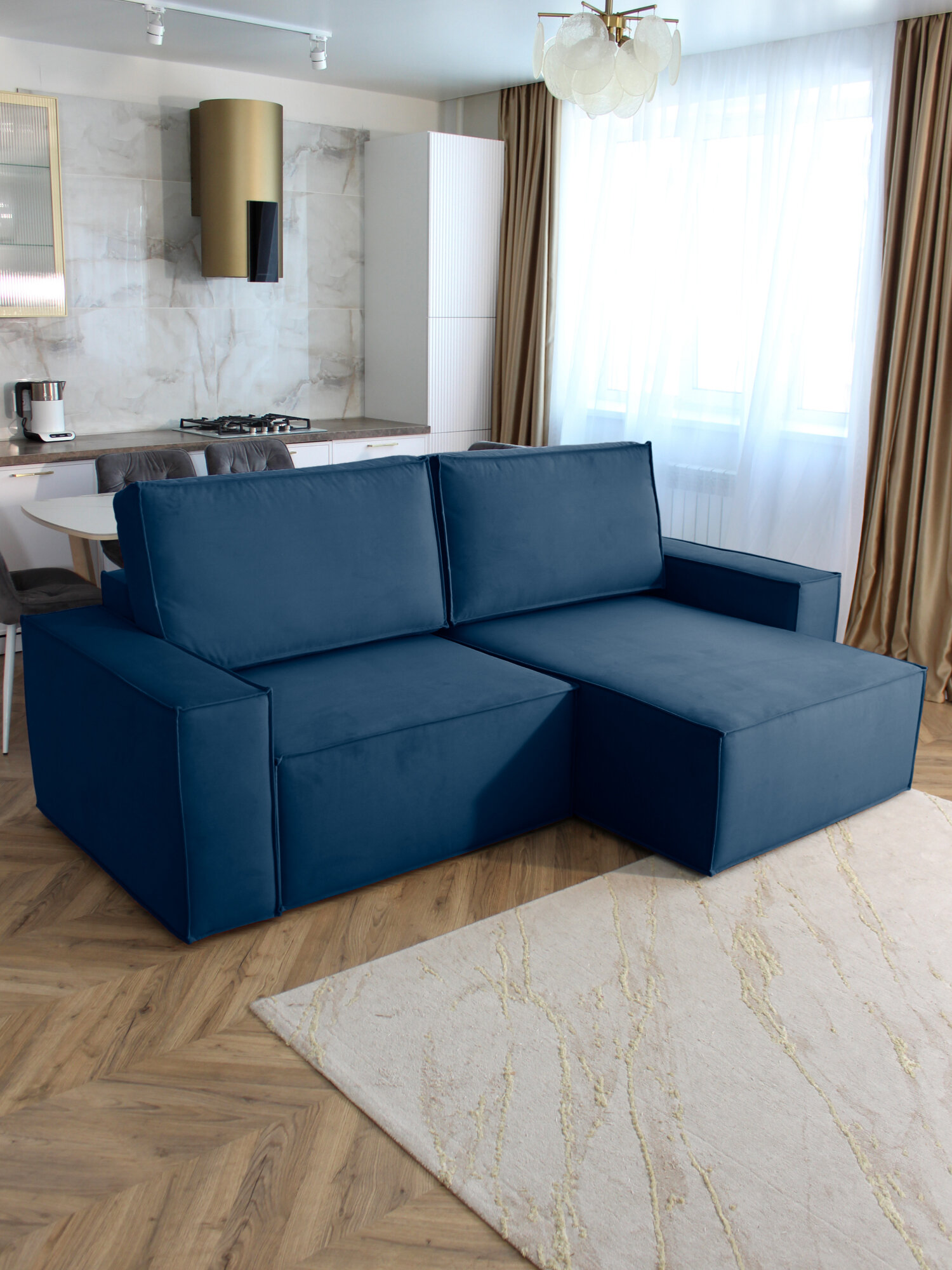 Угловой диван-кровать Forrest Конер синий, правый угол, Еврокнижка, 250х155х65 см