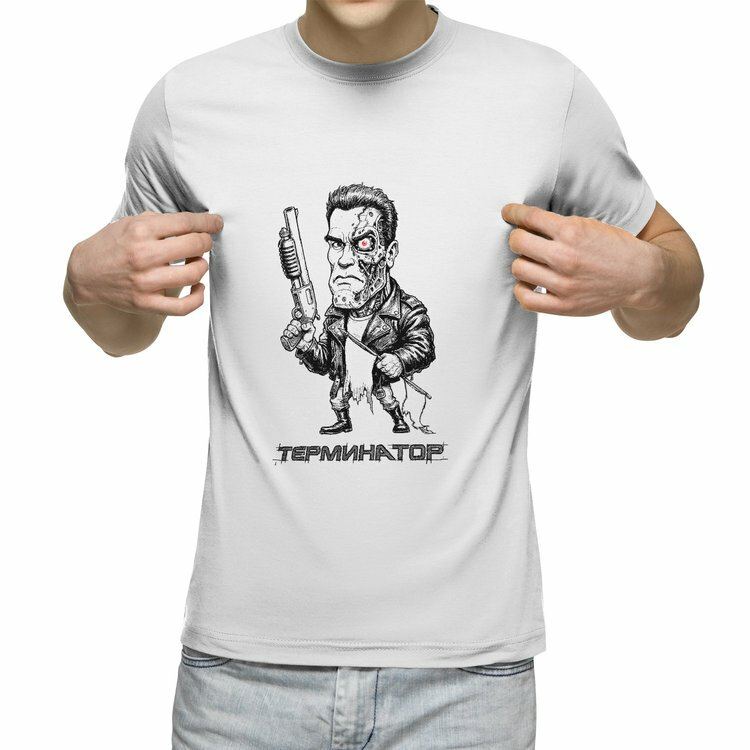 Мужская футболка «Терминатор. Шарж Арнольд Шварценеггер» (белый, 2XL)
