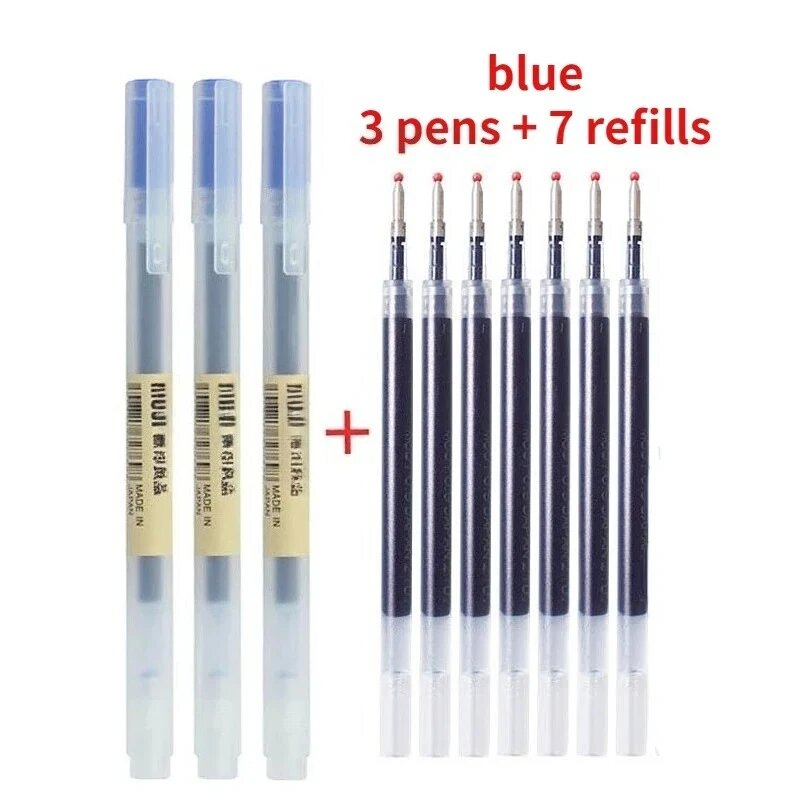 Гелевые ручки MUJI набор 10 штук Синий, 0.38mm, blue 3pen 7refill