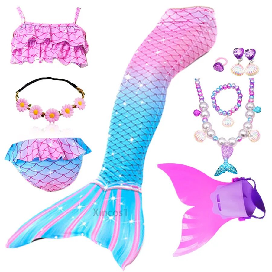 Платье-хвост русалки для девочки, полиэстер, спандекс Розовый, 110 (3-4T), KH17 10PCS Set