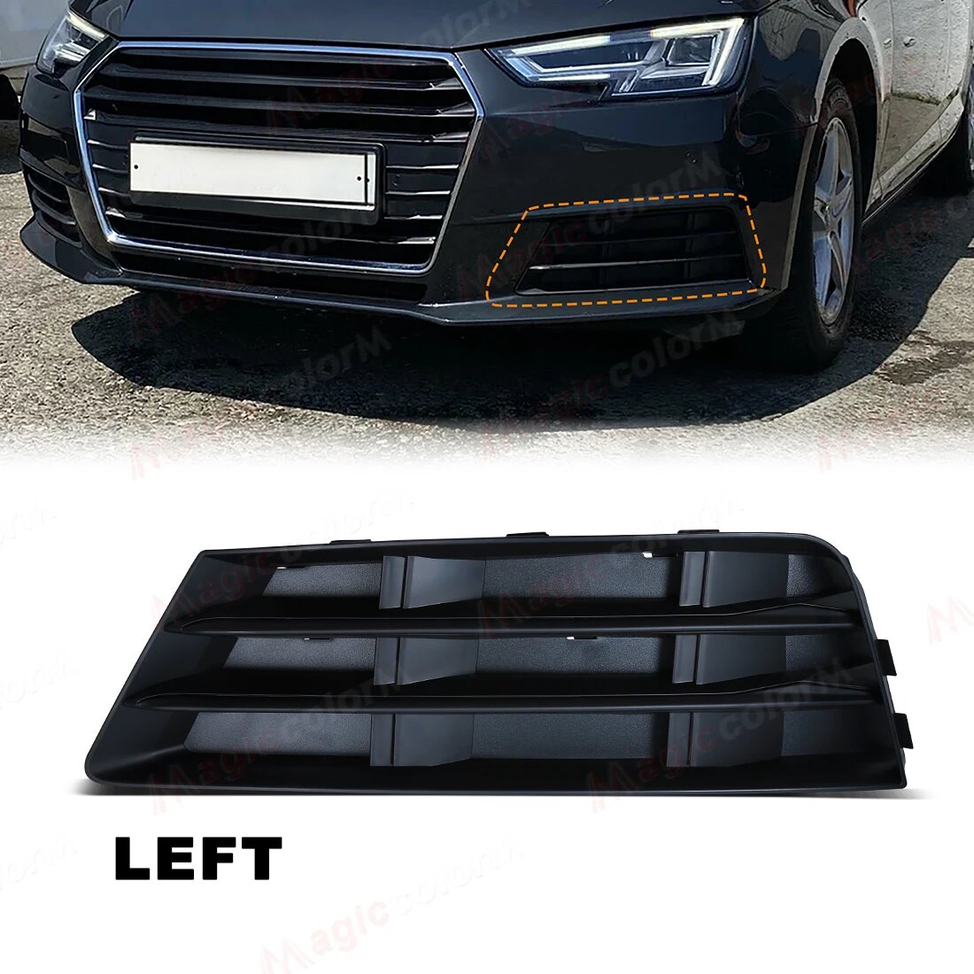 Решетка бампера Audi A4 B9 2016-2018, левая, черная