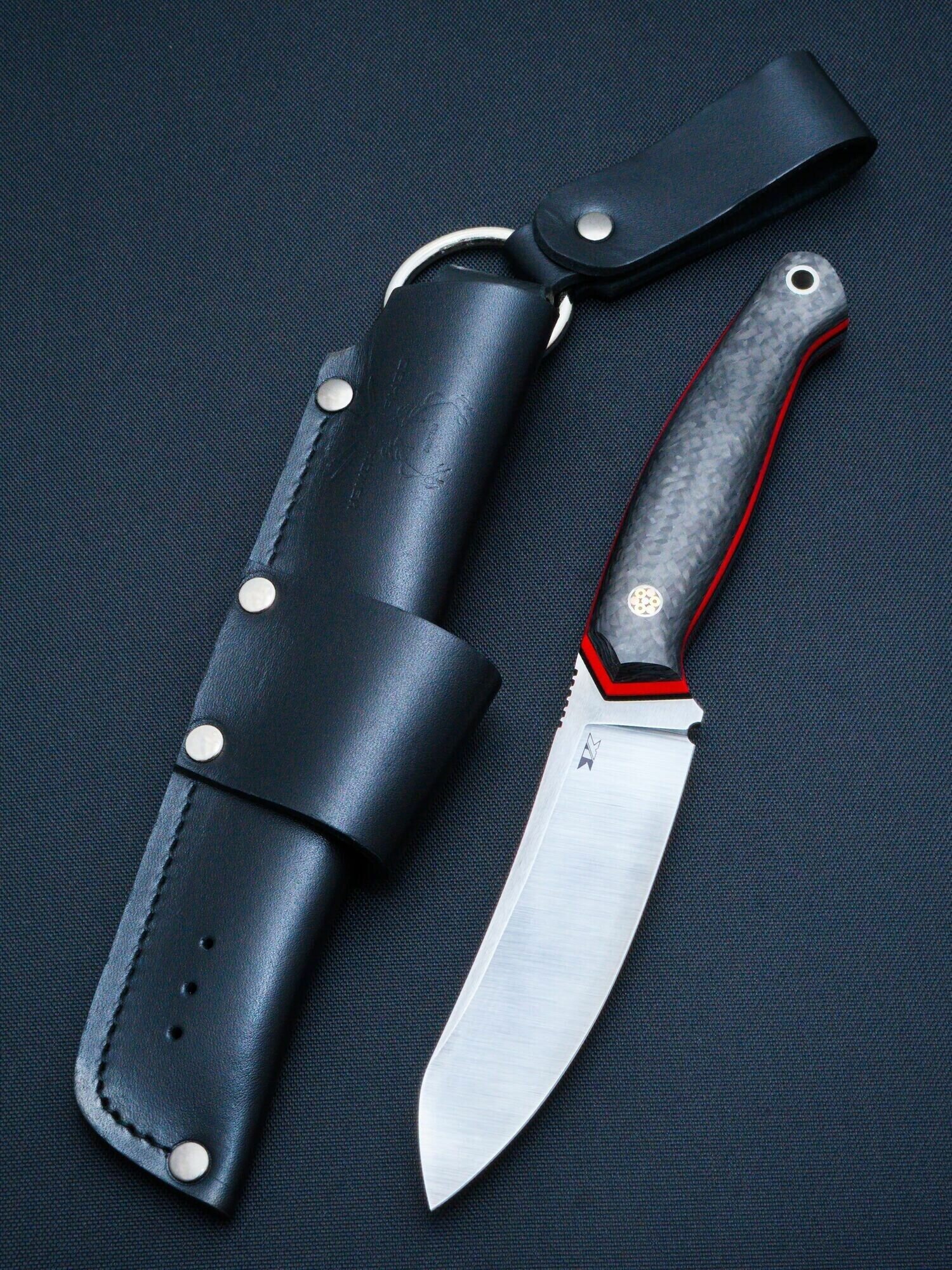 Нож туристический Сунгай AUS-10 Cryo Сатин Carbon+G10 Черный-Красный Цельнометаллический (Full-tang) 7 Ножей (Seven Knives)