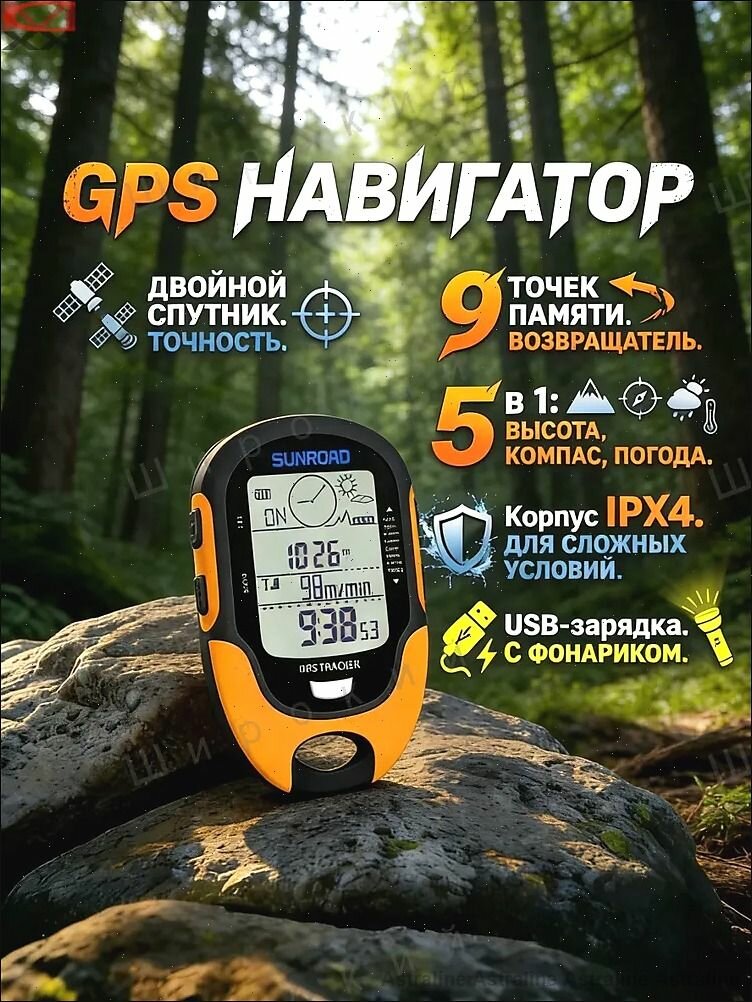 Многофункциональный GPS навигатор с барометром, высотомером и компасом для леса, рыбалки, охоты