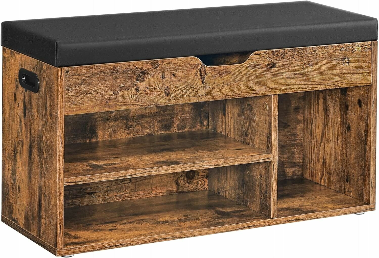 Скамейка с пуфом 3 полки SONGMICS 44x80x30 см цвет черный/винтажный коричневый, LHS30BX