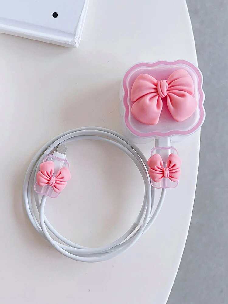 Силиконовая катушка для кабеля с бантиком, Pink