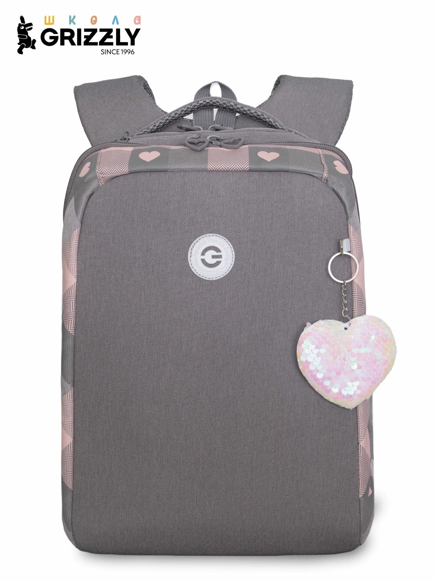 Рюкзак школьный GRIZZLY с карманом для ноутбука 13", двумя отделениями, анатомической спинкой, для девочки, RG-666-7