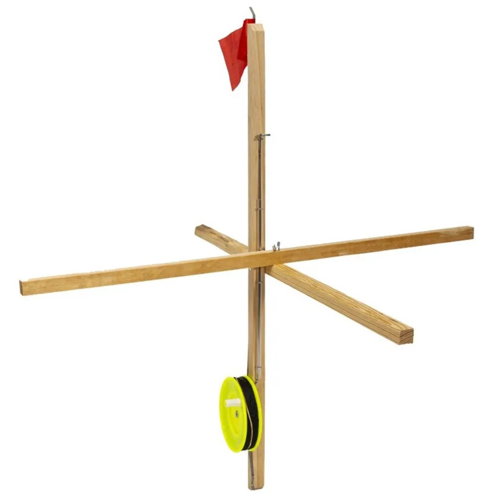 Ледобуровый флаг для зимней рыбалки из дерева с автоматической подсечкой и леской