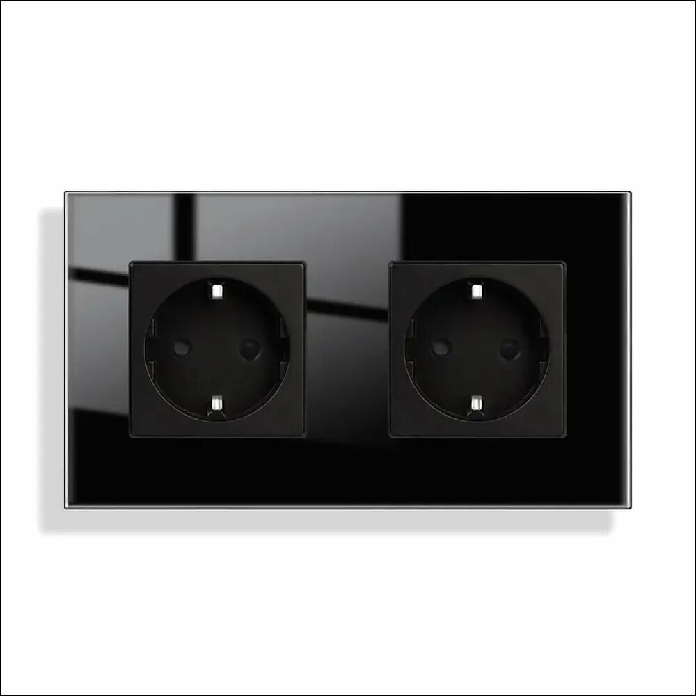 Розетка двойная 2 пост рамка стекло Черный