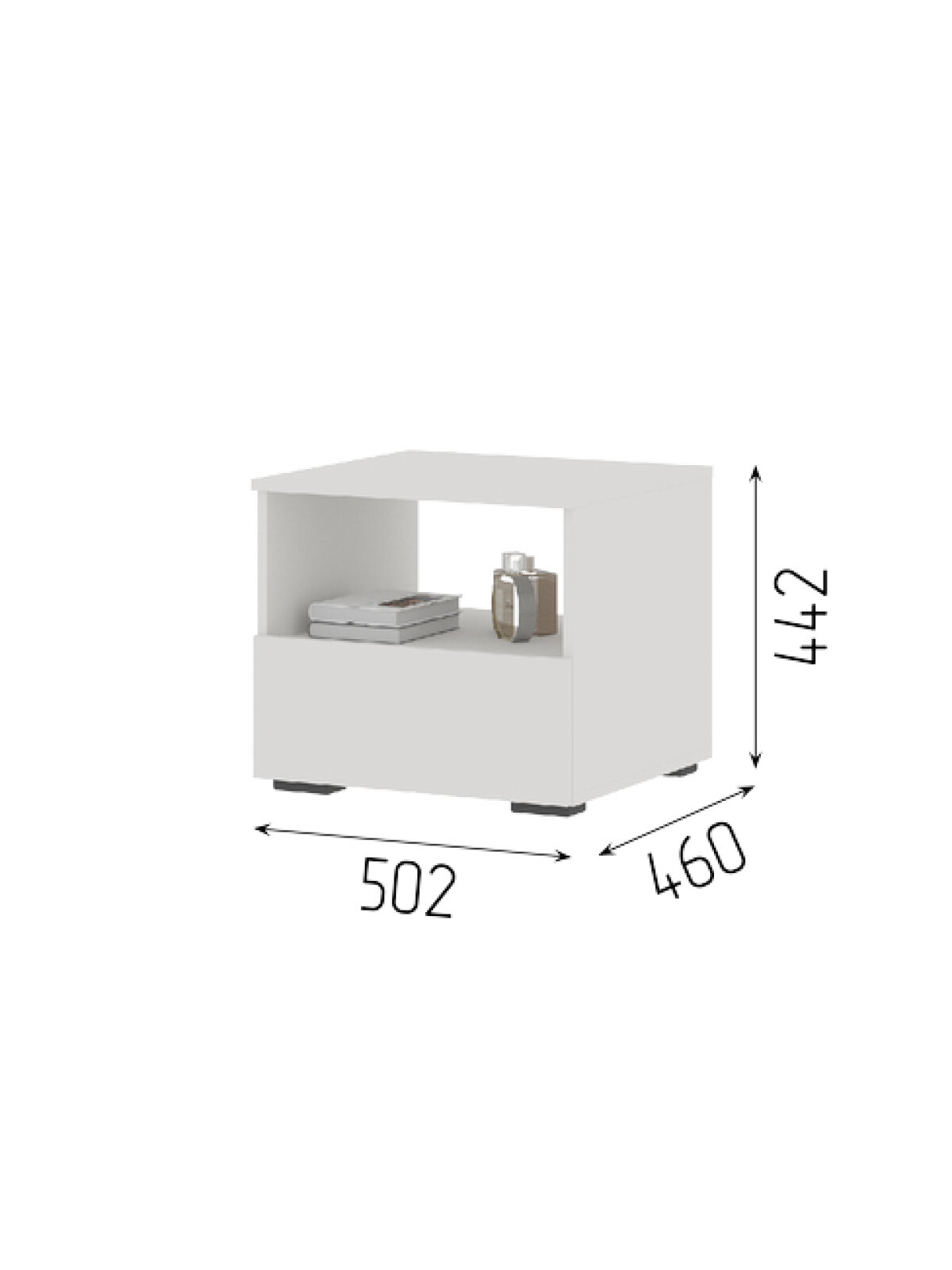 Прикроватная тумба "Хелен ТБ 01" белая Huge Mebel. Ширина 502 Высота 442. Тумбы прикроватные