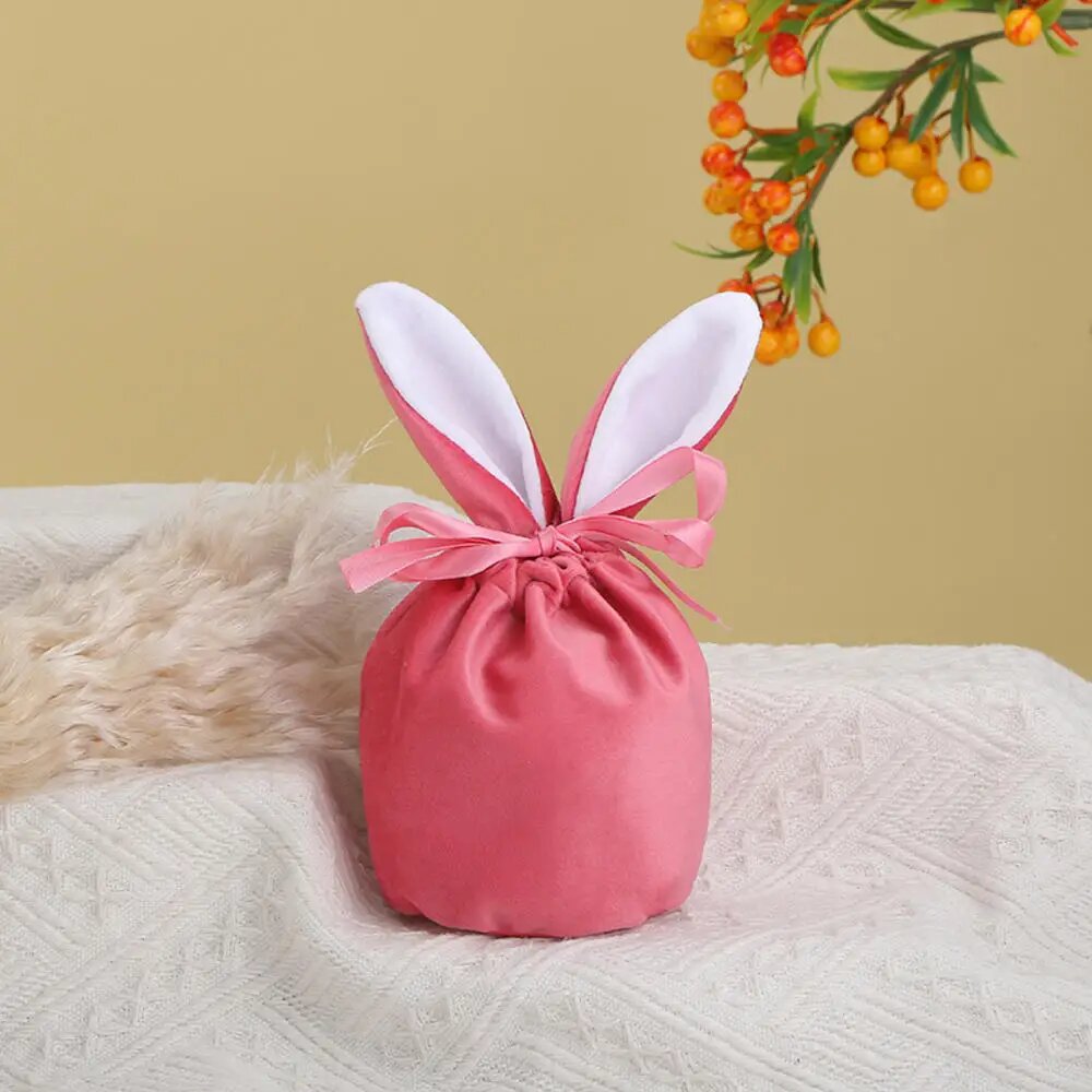 Розовый подарочный мешочек с ушками кролика, Dark Pink