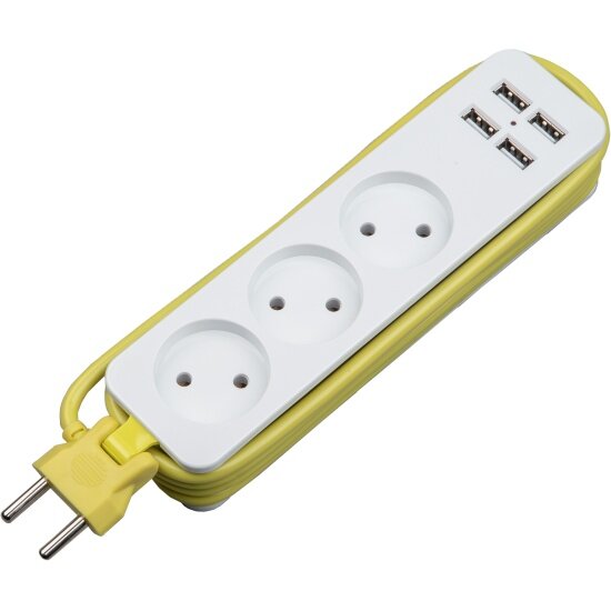 Удлинитель Uniel серии Travel, шнур 1,8м, 3 гнездa S-CT3-1,8U WHITE/GREEN