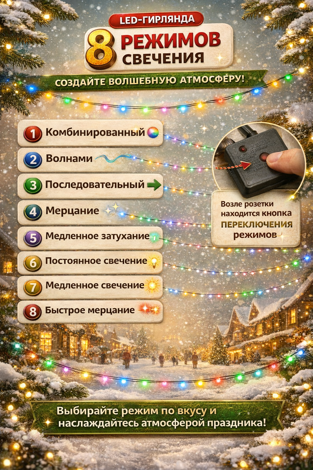 Гирлянда shoptronic, 5 м, пластик, 20 светодиодов, 3 режима свечения — фото 1