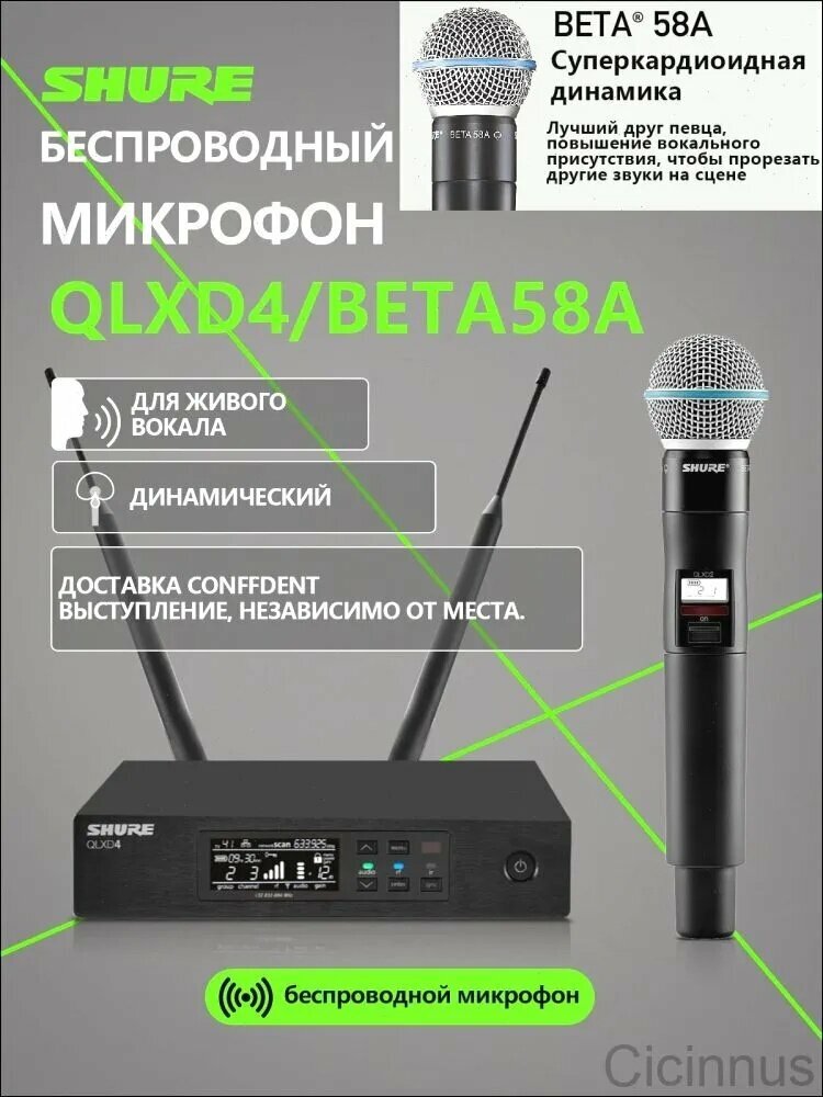 Shure Микрофон концертный QLXD24/BETA58A, черный