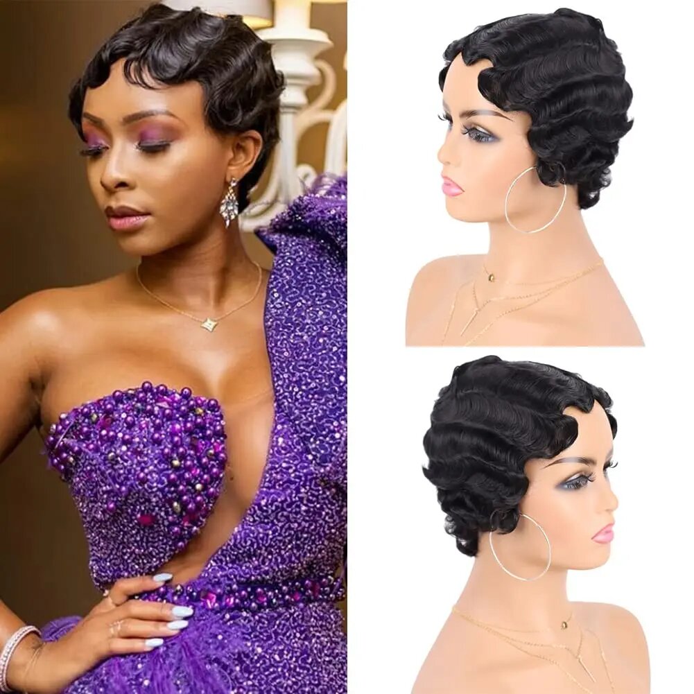 Черный винтажный парик пикси Nuna Wigs, Цвет: Wig-1B