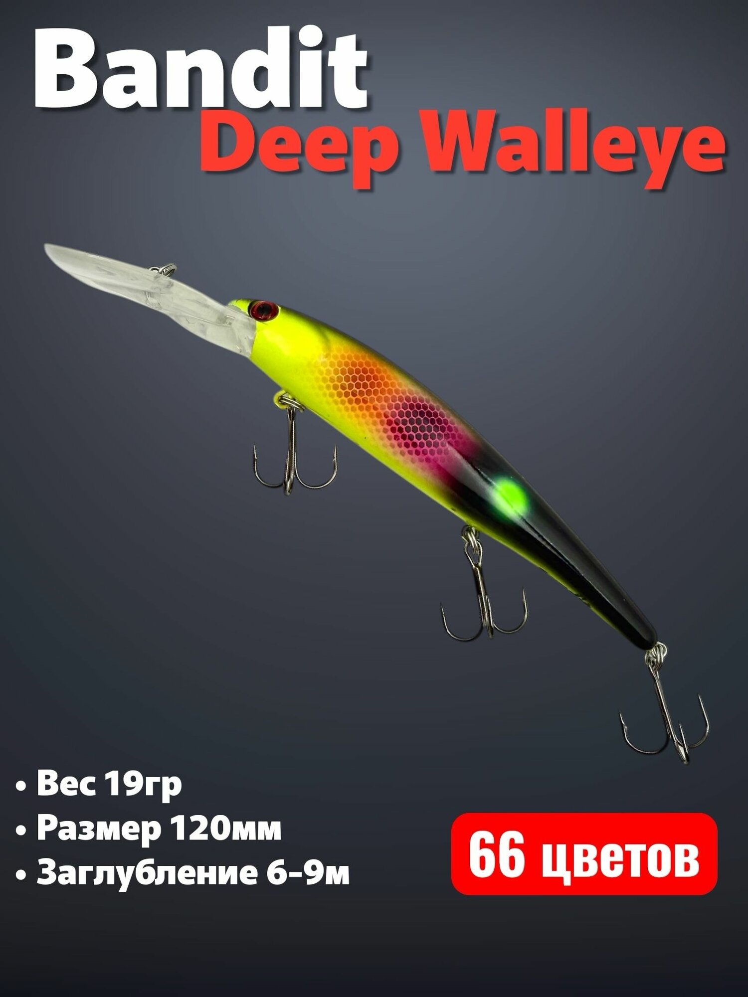 Воблер Bandit Deep Walleye 6-9м 120мм, воблер для троллинга