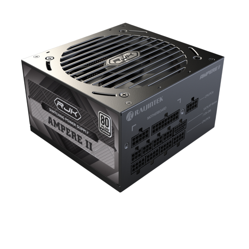 Блок питания Блоки питания/ Power Supply Raijintek AMPERE II 850, 850W 80+ Platinum (ATX, 3.1, PCIe 5.1, Full-modular, 1x24(20+4)pin, 2x4+4-pin CPU, 3x6+2-pin PCIe, 1x12V(2x6), 10xSATA3, 5xMolex, Active, 120x120mm, 150x140x86mm, APFC, black)