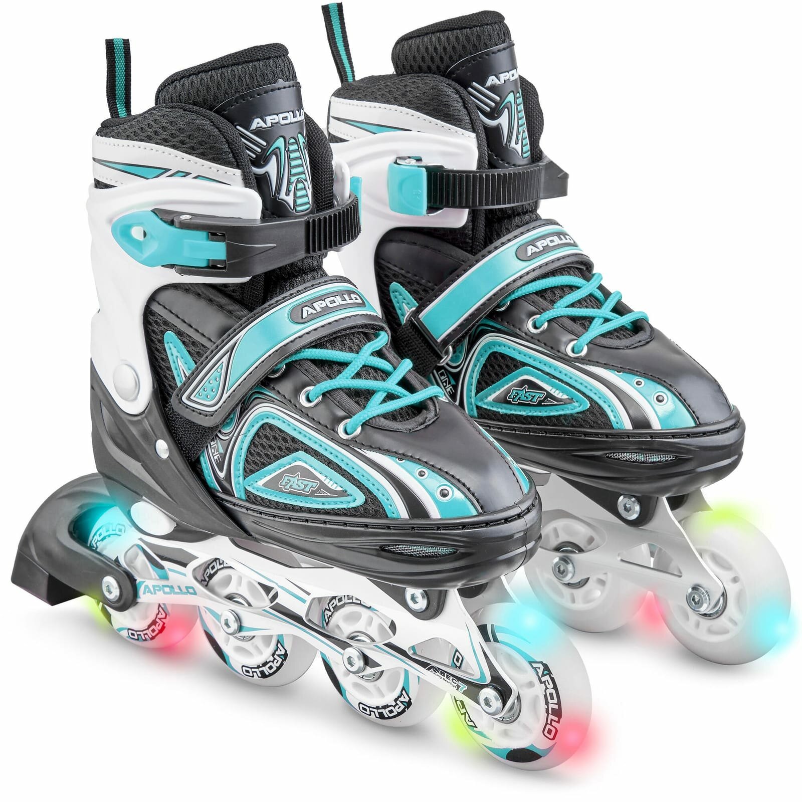 DECATHLON ролики Apollo Super Blade LED ABEC7 регулируемые детские, голубой бирюзовый, размер 39