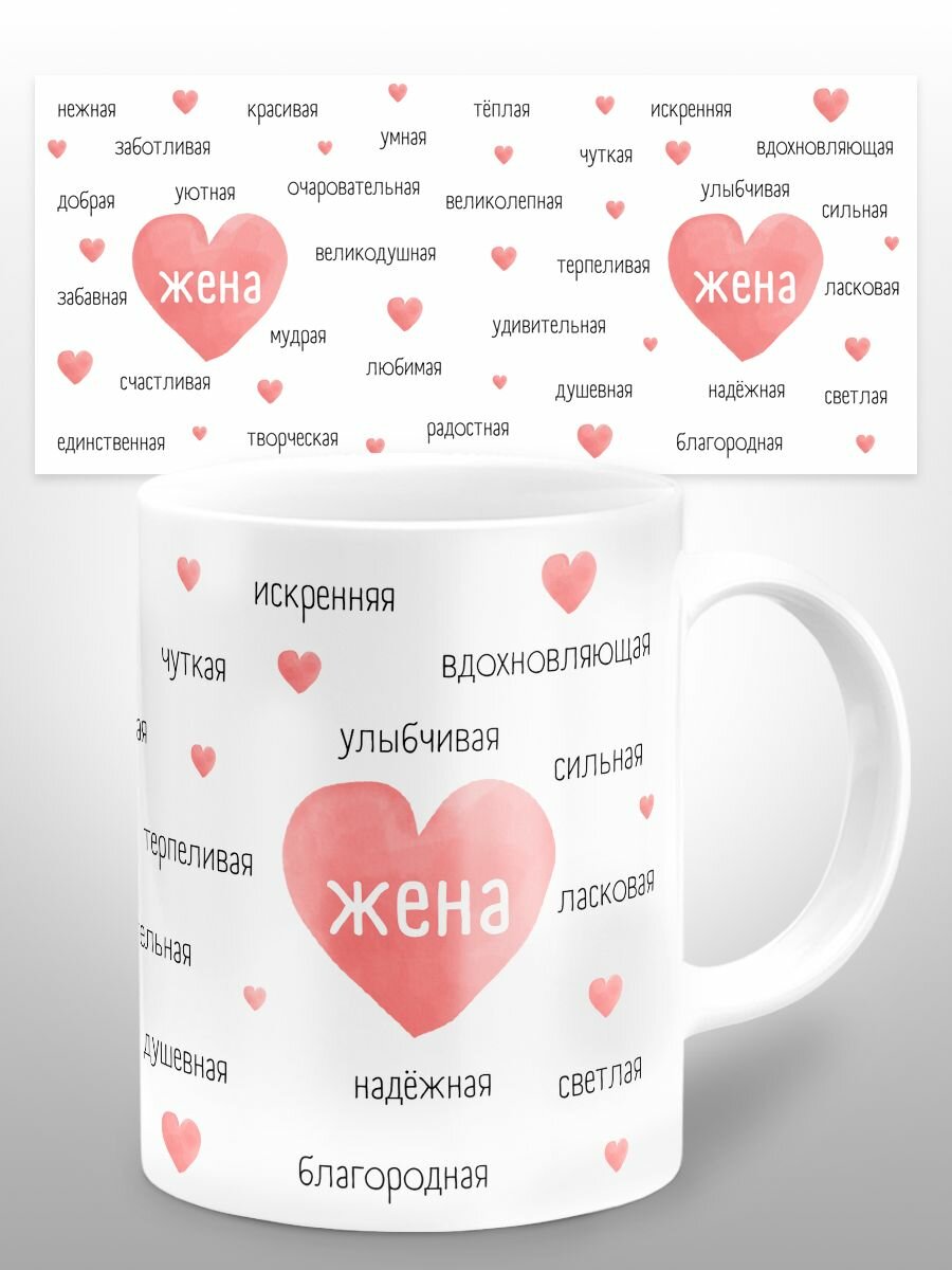 Кружка подарок жене с комплиментами, 330 мл, 1 шт.