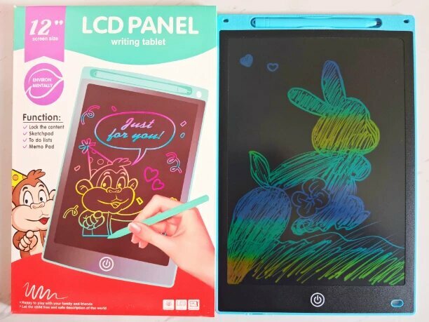 12-дюймовая синяя LCD доска для рисования с пером и батареей, электронная игрушка для детей