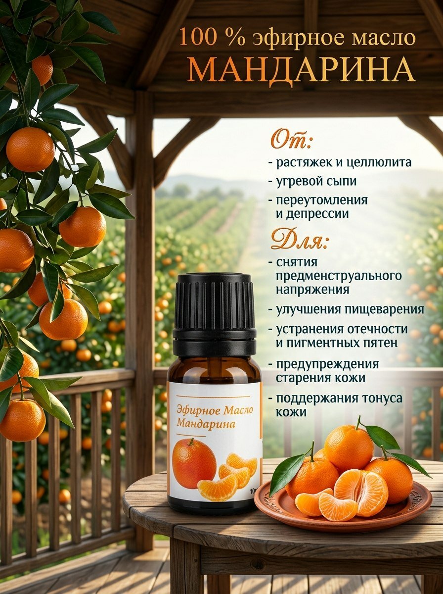 Эфирное масло Мандарин ,10 мл , флакон темное стекло с пробкой капельницей