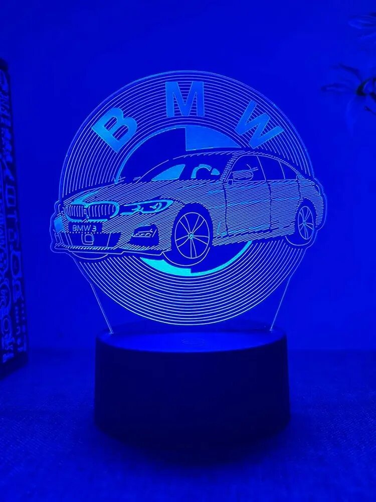 Ночник BMW 3D с подсветкой в стиле детский для спальни, настольный, голубой