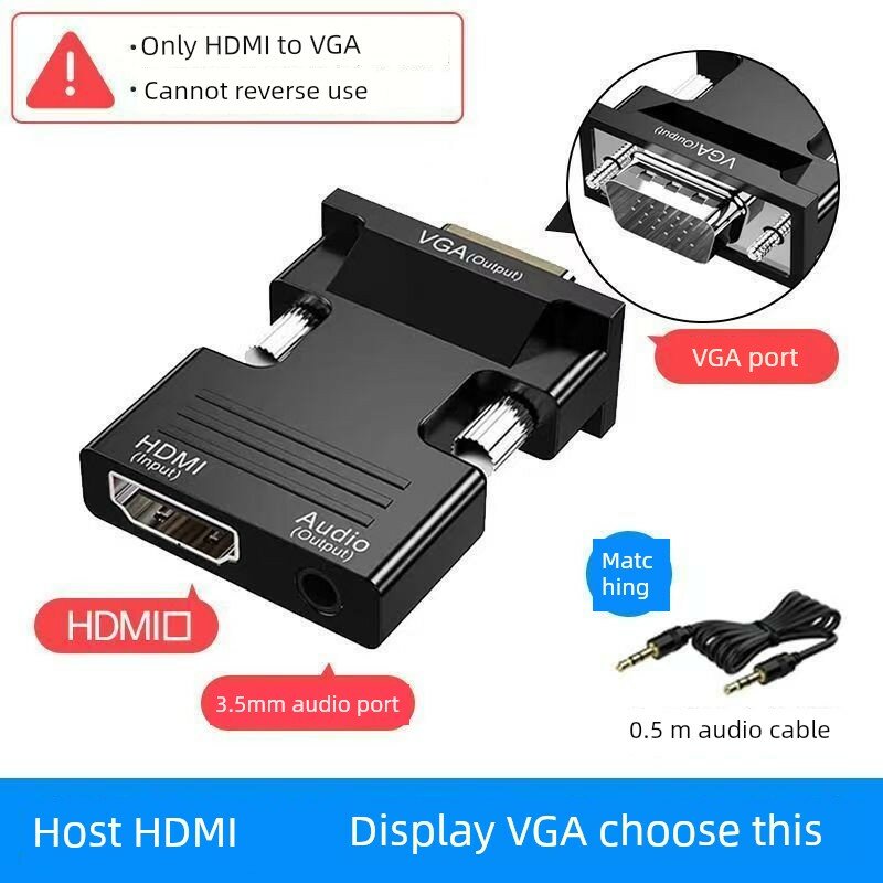 Преобразователь HDMI в VGA с кабелем 0.5 м для проектора ТВ монитора, функция обратного вывода