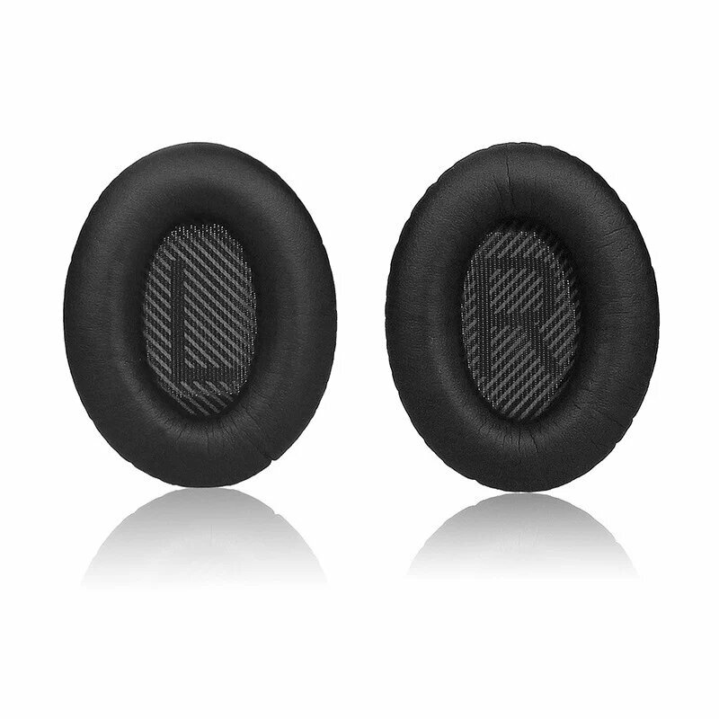 Чехол для наушников Bose QC35/QC25/QC15 из черной кожи с совпадающими черными ушными вкладышами L/R