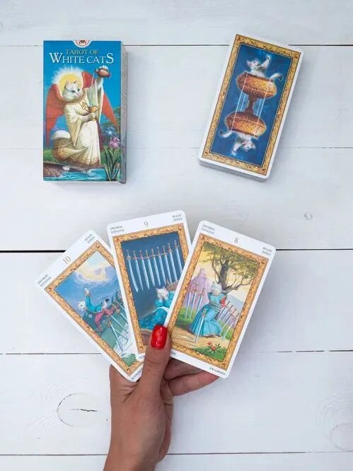 Карты Таро Белых кошек англоязычная гадальная колода 78 карт