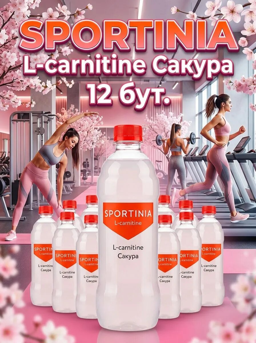 Спортивный напиток Sportinia L-Carnitine (Спортиния Л-карнитин) Сакура 0.5 л / 12 бут.