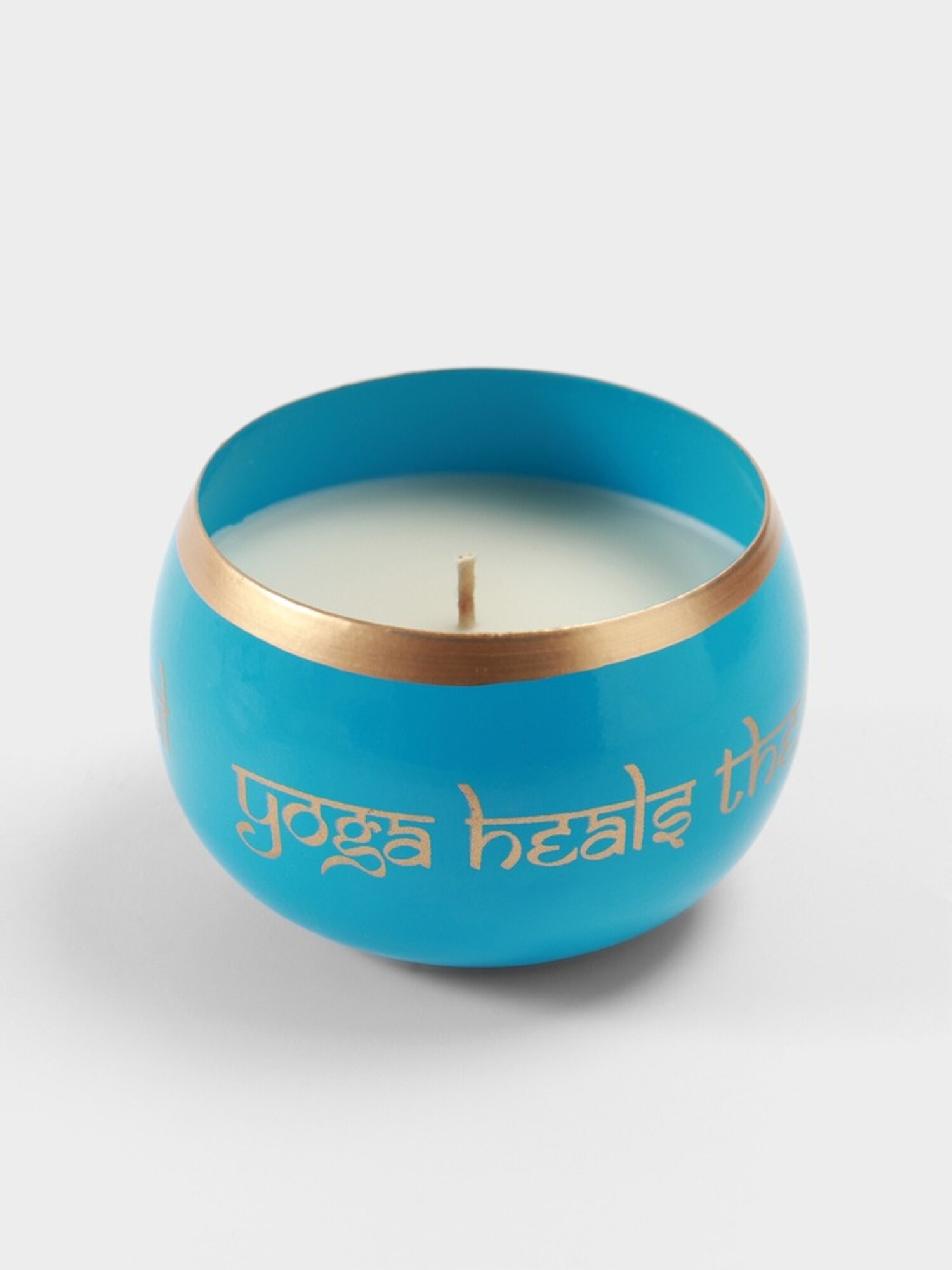 Свеча в чаше Yoga heal the soul голубая, соевый воск 200 гр 8,5х7 см