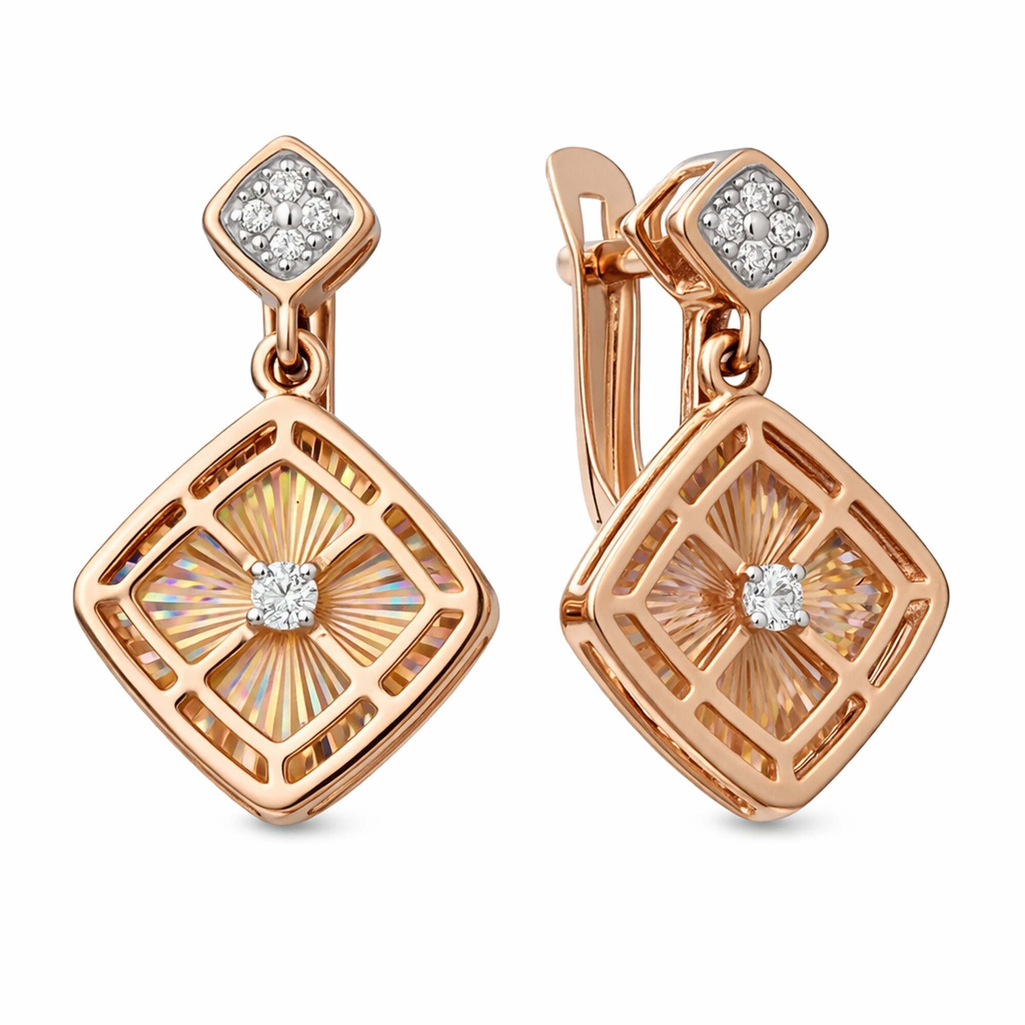 Серьги Diamant online, красное золото, 585 проба, фианит