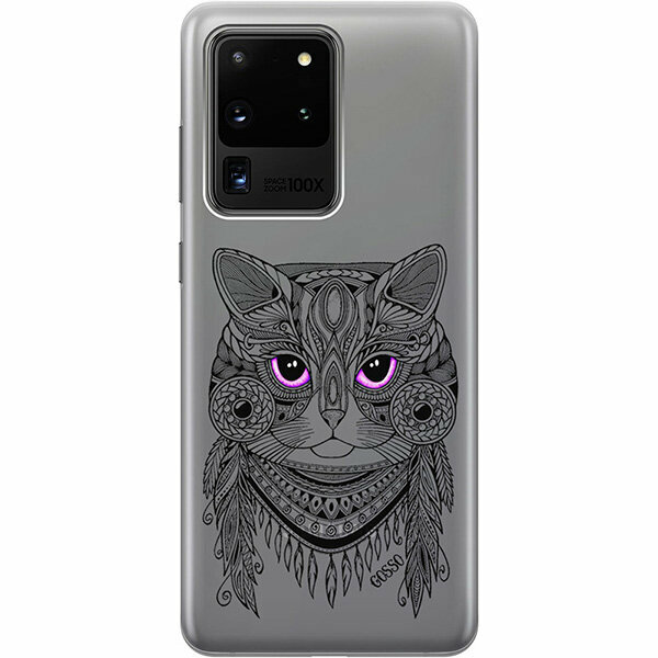 Ультратонкий силиконовый чехол-накладка для Samsung Galaxy S20 Ultra с 3D принтом "Grand Cat"