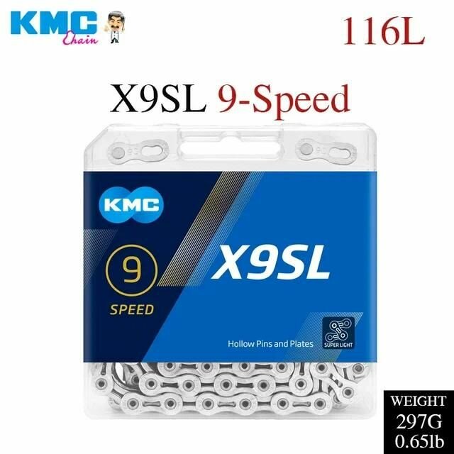 KMC 9-скоростная цепь для шоссейного велосипеда MTB X9 X9EL X9SL 116 звеньев с волшебной пряжкой 9 В для шатунов Shimano SRAM