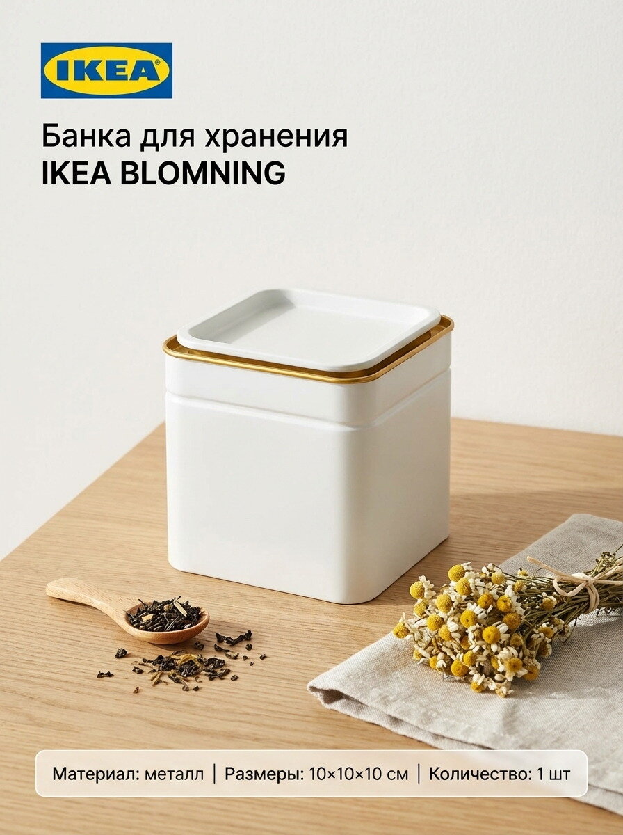 Банка для хранения IKEA BLOMNING, металл, 10X10X10 см, 1 шт