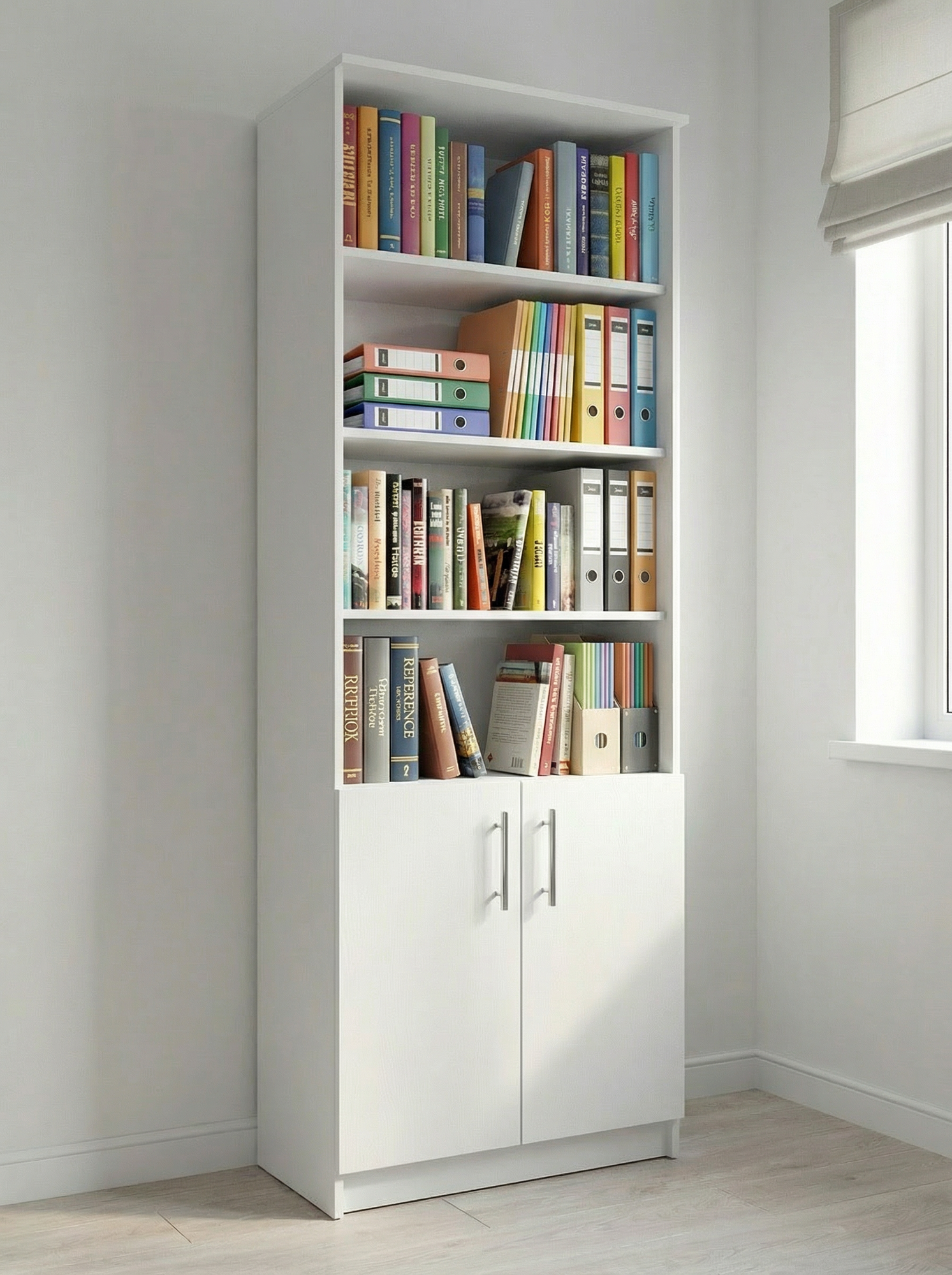 Стеллаж открытый напольный с 2 дверцами Стим-22, ШхГхВ: 70х38х200 см, белый