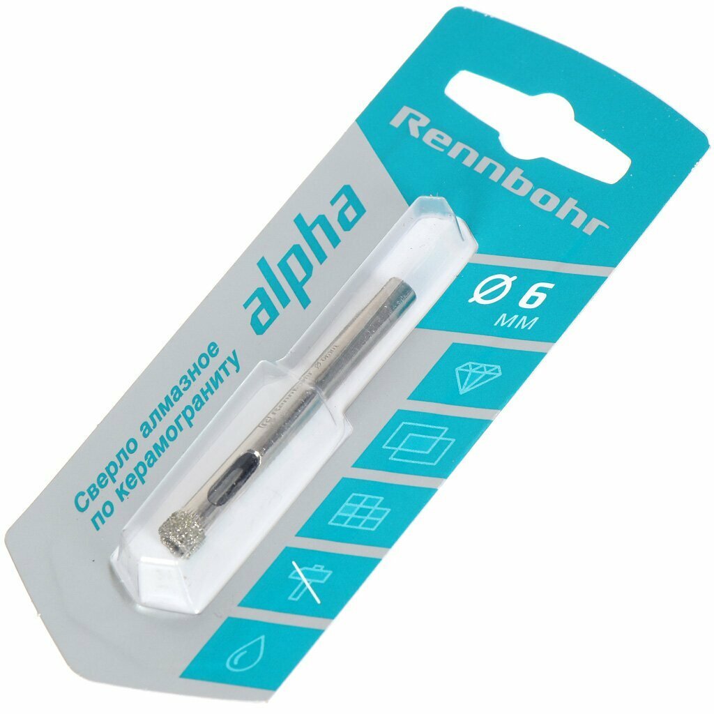 Алмазное сверло по керамограниту Rennbohr Alpha, диаметр 6 мм, артикул 676206, 1 шт.